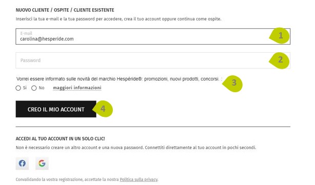 Come si crea un account cliente? – HESPERIDE